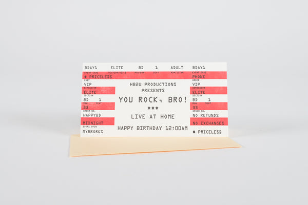 You Rock, Bro! Birthday Ticket Card - MIM Store Online